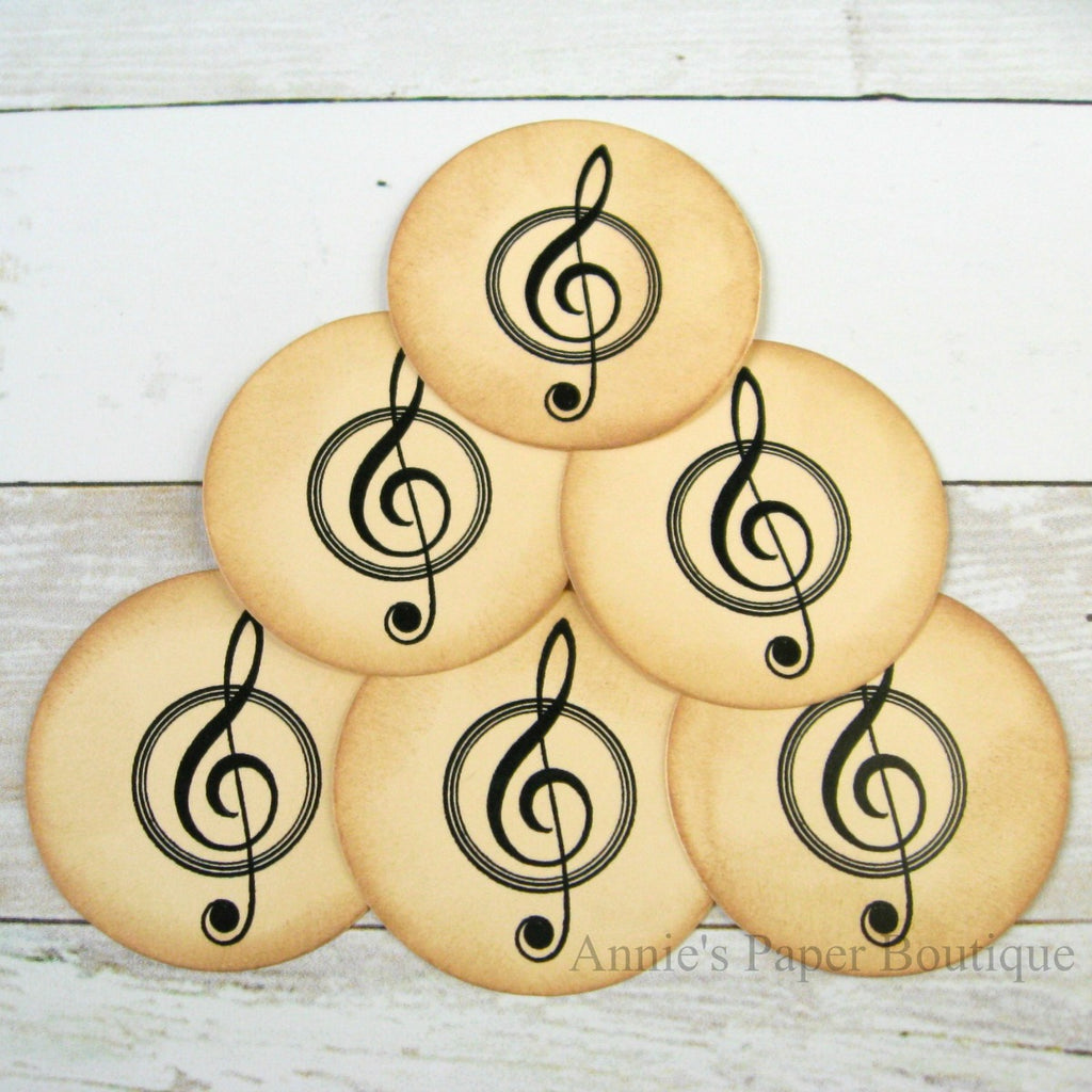 Round Treble Clef Tags - Vintage Inspired, Retro, Music Ephemera ...