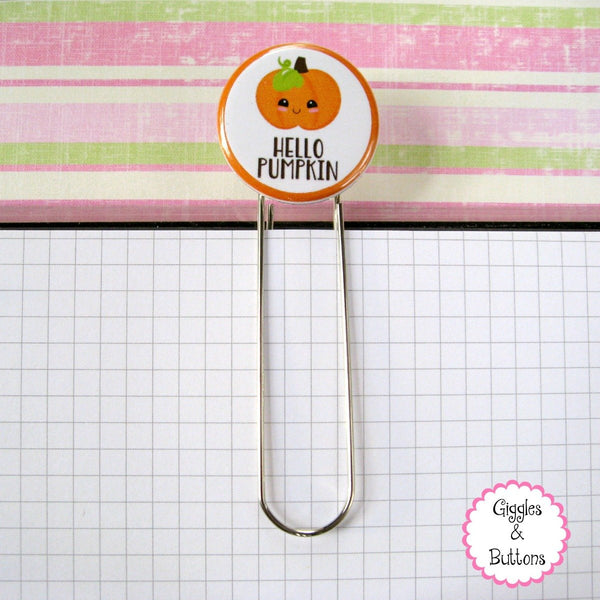 Hello Pumpkin Button Paper Clip - Bookmark Planner, Fall, Thanksgiving ...