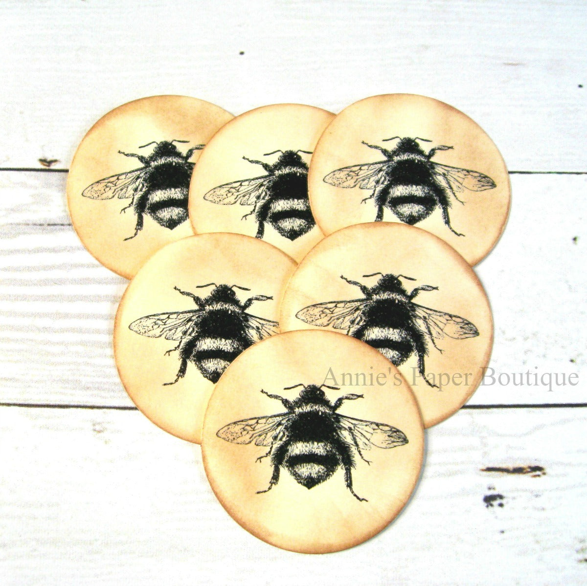 Round Bee Tags - Vintage Inspired, Junk Journal Supplies, Favors ...